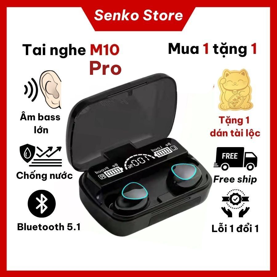 tai nghe bluetooth m10 không dây pin trâu nhét tai chống ồn kháng nước nút cảm ứng tự động kết ...