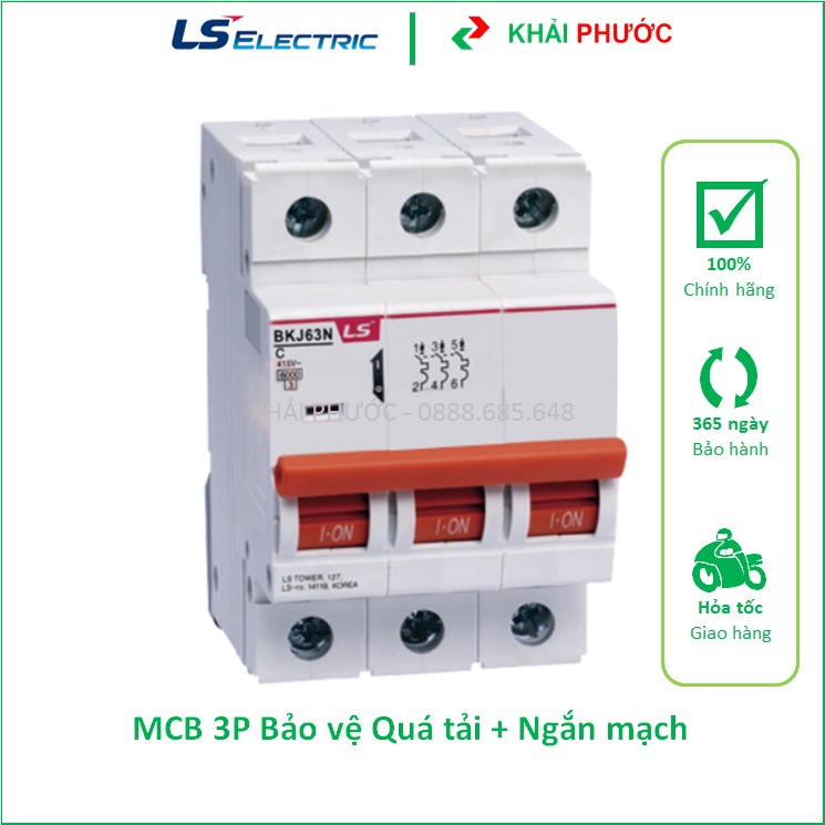MCB 3P CB tép cầu dao 3 pha 6A 10A 16A 20A 25A 32A 40A 50A 63 6kA LS BKJ63N 3P Áp tô mát tép át ...