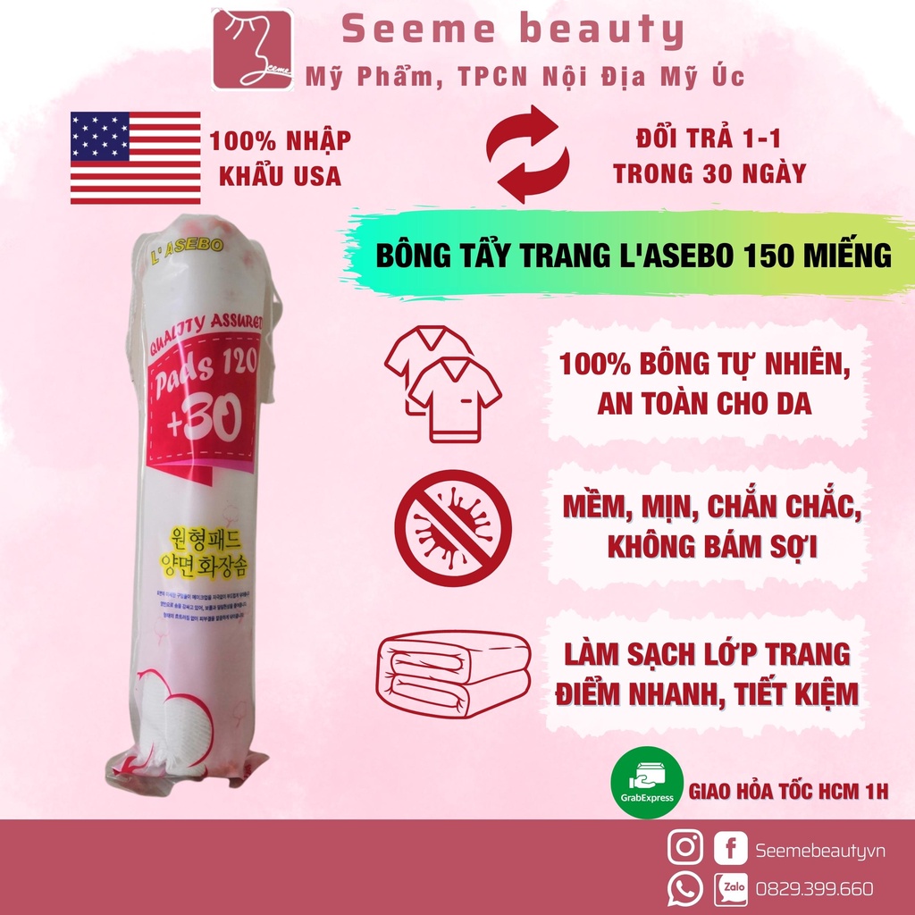 Bông Tẩy Trang L'ASEBO 150 miếng Hàn quốc Seeme beauty | Shopee Việt Nam