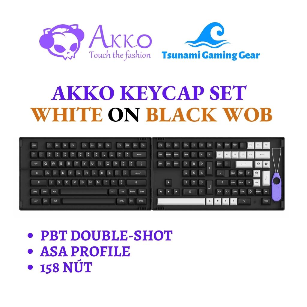 Bộ keycap AKKO White on Black WoB/ Midnight (PBT Double-Shot/ ASA ...
