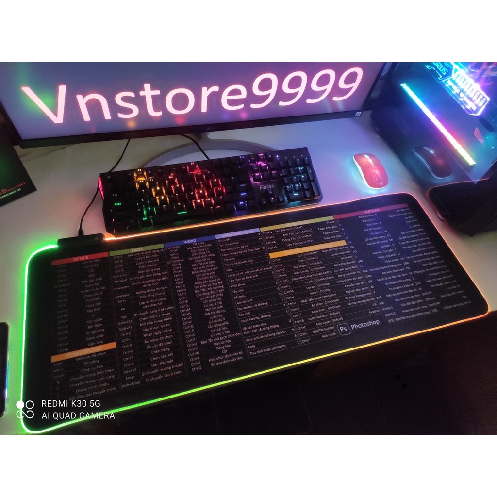 Lót chuột led rgb PDGAMING 50 mẫu pad chuột cỡ lớn fullbox 90x40 80x30, chống trượt siêu bền ...