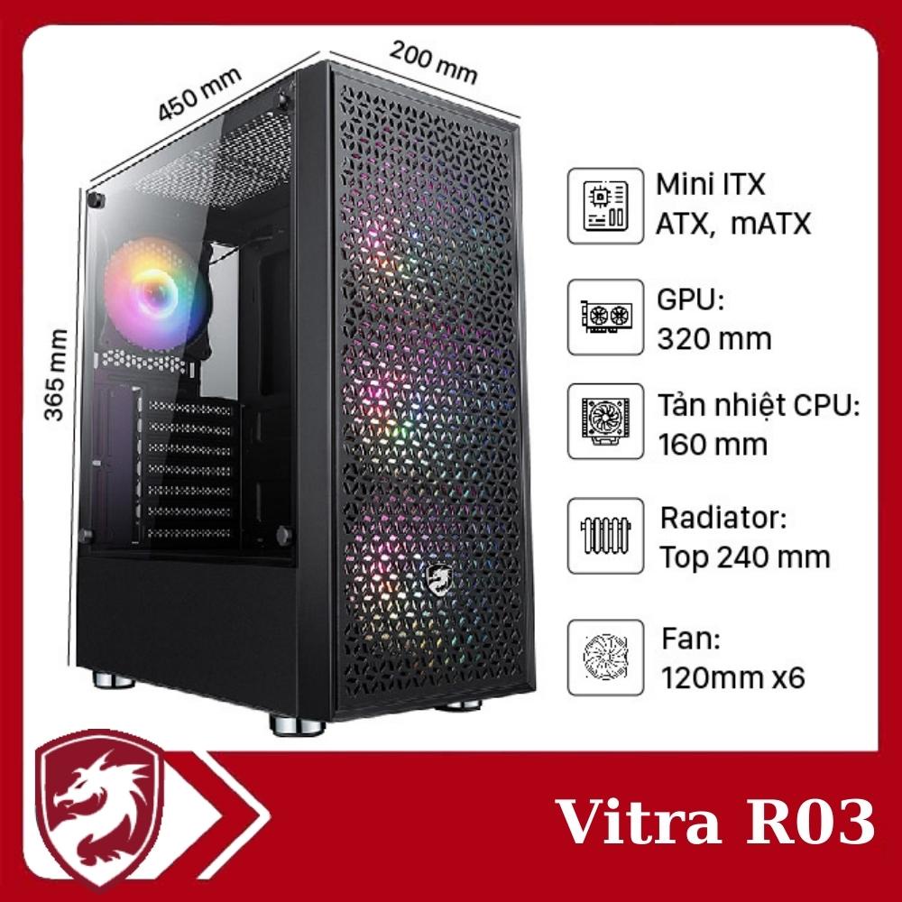 Vỏ case máy tính Vitra Poseidon R03- Kèm 3 fan Led RGB/ mặt kính cường ...