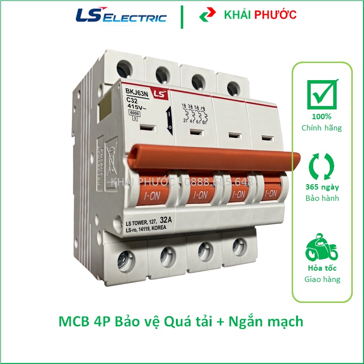 MCB 4P CB tép cầu dao 3 pha 6A 10A 16A 20A 25A 32A 40A 50A 63 6kA LS BKJ63N 3P Áp tô mát tép át ...