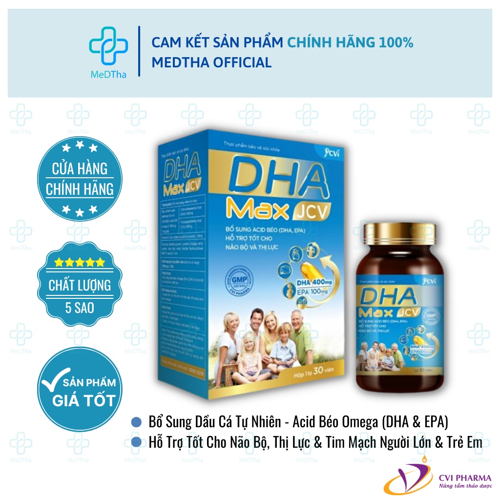 DHA Max JCV - Bổ Não, Bổ Mắt, Omega 3, DHA, Vitamin E (Lọ 30 Viên ...