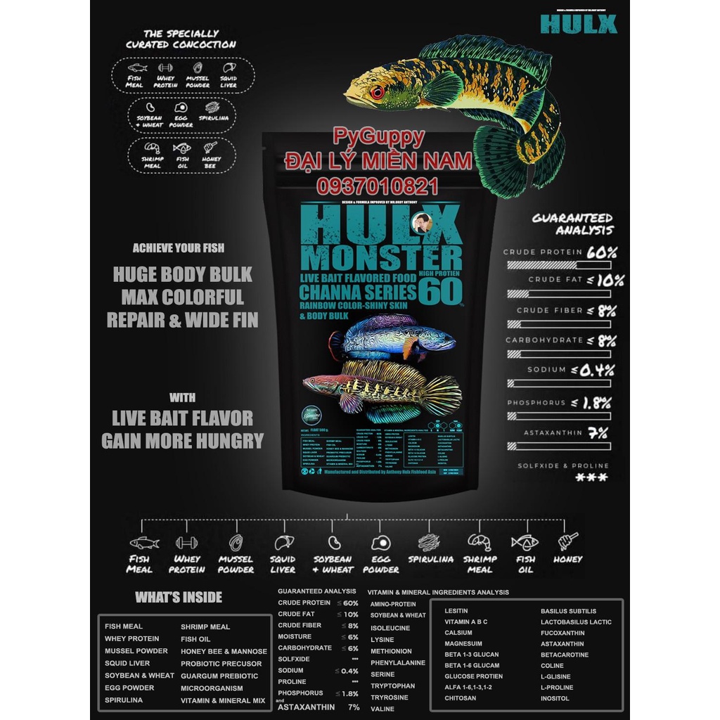 [Chính hãng] CÁM CÁ HULX MONSTER CHANA Cao cấp cho cá Lóc, chana ...