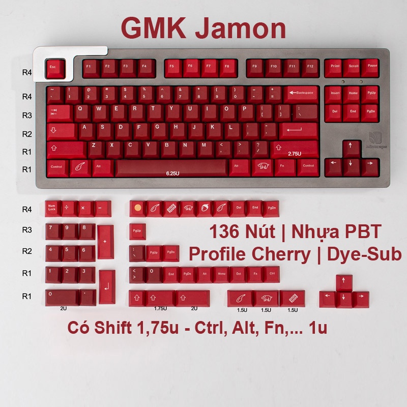 Keycap GMK Profile Cherry, XDA nhựa PBT cao cấp in Dye Sub sắc nét, chất lượng cao keycap đẹp ...