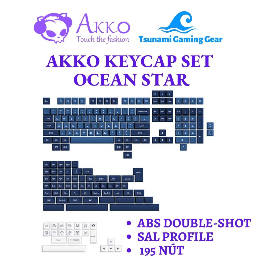 Bộ keycap AKKO Ocean Star (SAL profile/ ABS Double-Shot/ 195 nút ...