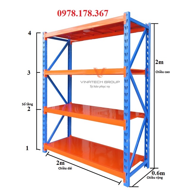 Kệ trung tải Vinatech cao cấp - Dài 2m x rộng 0.6m x cao 2m x 4 tầng ...