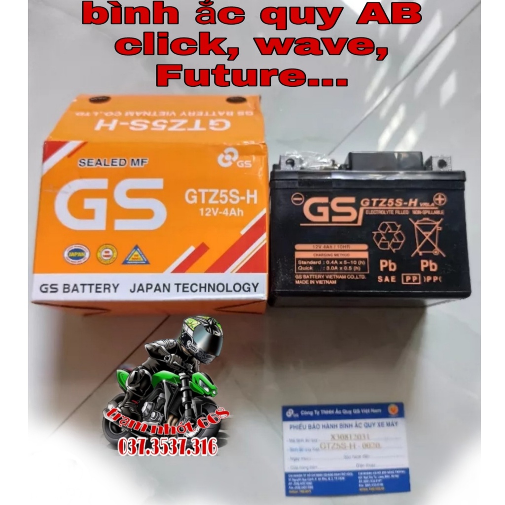 Bình ắc quy khô GS GTZ5S-H (12V – 4Ah) dành cho Honda, Yamaha, Suzuki ...