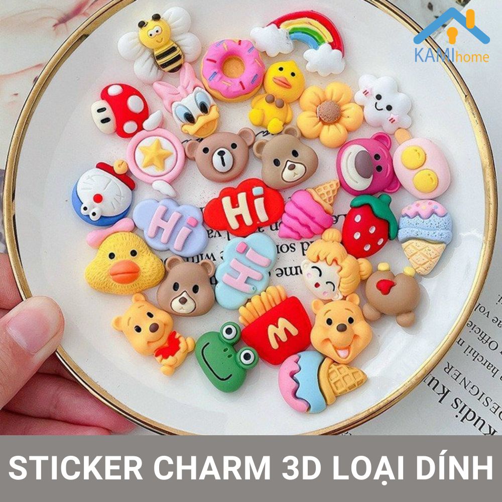 (Bộ 4) Stickers Charm 3d loại dính mặt phẳng cho điện thoại bình ly ...