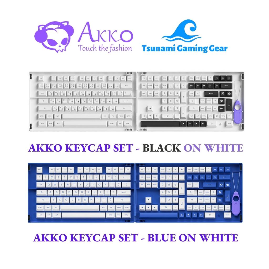 Bộ keycap AKKO Black on White BoW/ AKKO Blue on White (PBT Double-Shot ...