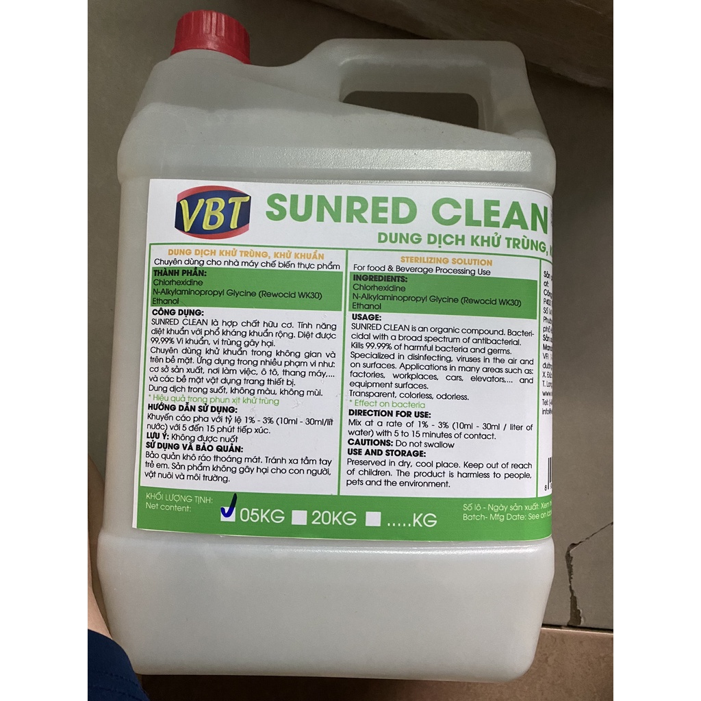 Dung dịch khử trùng khử khuẩn dùng trong thực phẩm VBT SUNRED CLEAN 5KG ...