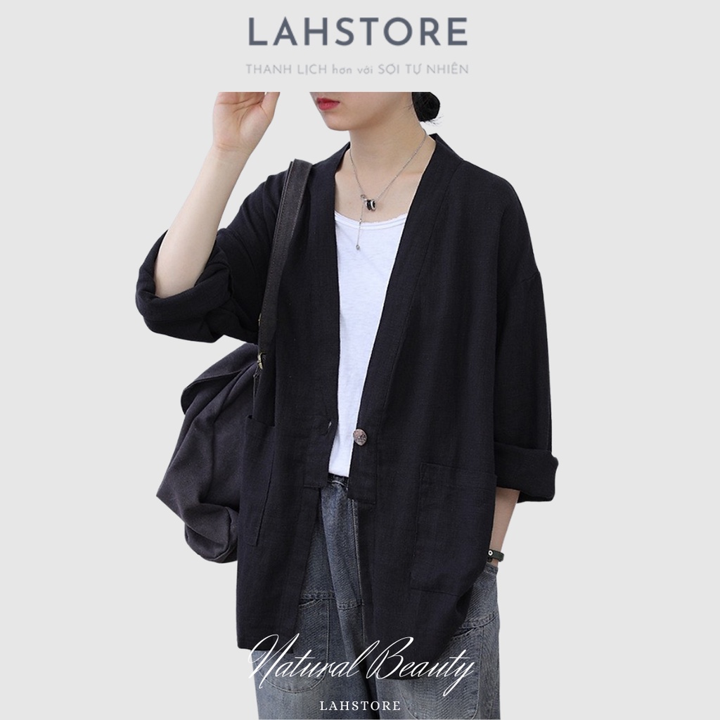 Áo khoác nữ mỏng LAHSTORE vải linen thô premium thiết kế tối giản sang ...