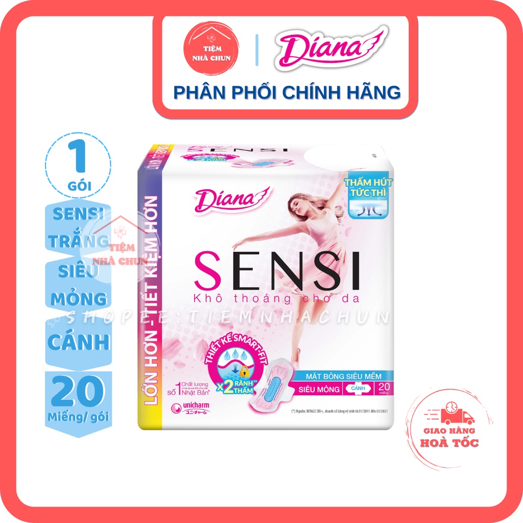 [BVS DIANA SENSI TRẮNG Gói 20 Miếng Có Cánh] Băng Vệ Sinh Diana Sensi ...