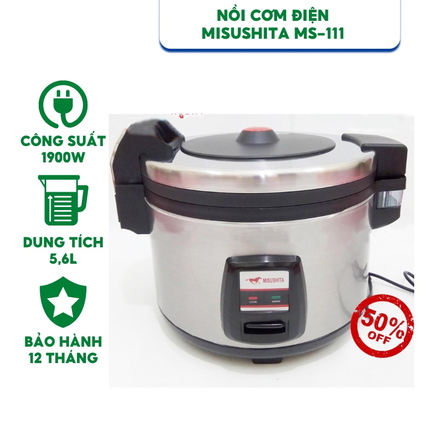 Nồi cơm điện Misushita MS-111 Công suất 1900W Dung tích 5,6L (Nấu được 2-3kg gạo) - Hàng chính ...