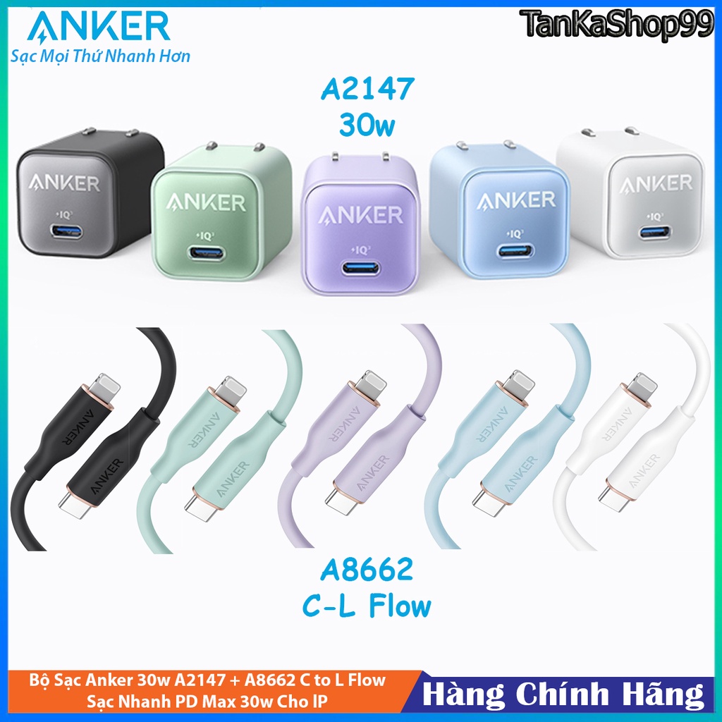 Bộ Sạc Anker GaN 30w A2147 Nano 3 , Cáp Sạc A8662 C to L Flow Siêu Mềm | Shopee Việt Nam