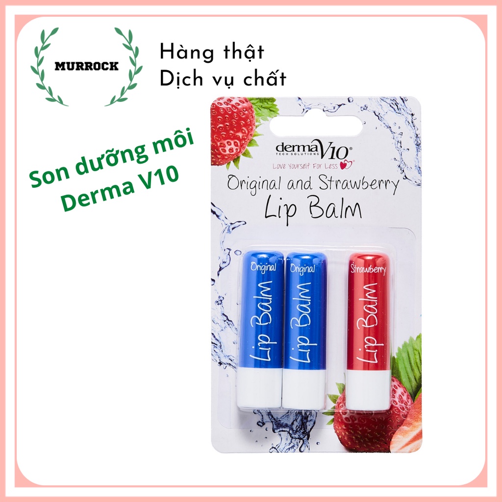 Son dưỡng môi Derma V10 Original & Strawberry Lip Balm 3 x 4.8g, UK Anh ...