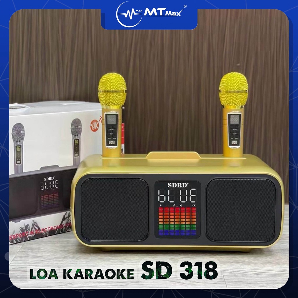 Loa karaoke bluetooth SD318 âm thanh hay nhỏ gọn phiên bản cao cấp. Tặng kèm 2 micro không dây ...