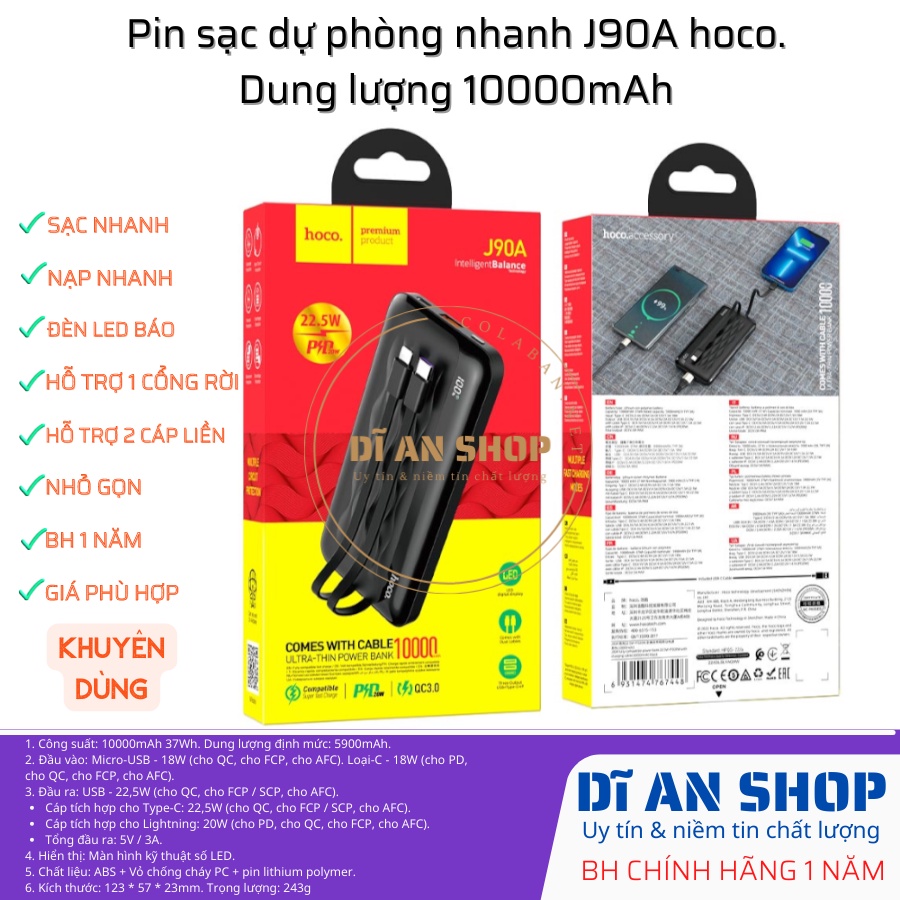 Pin sạc dự phòng nhanh J90A hoco. Dung lượng 10000mAh, đầu vào Type-C ...