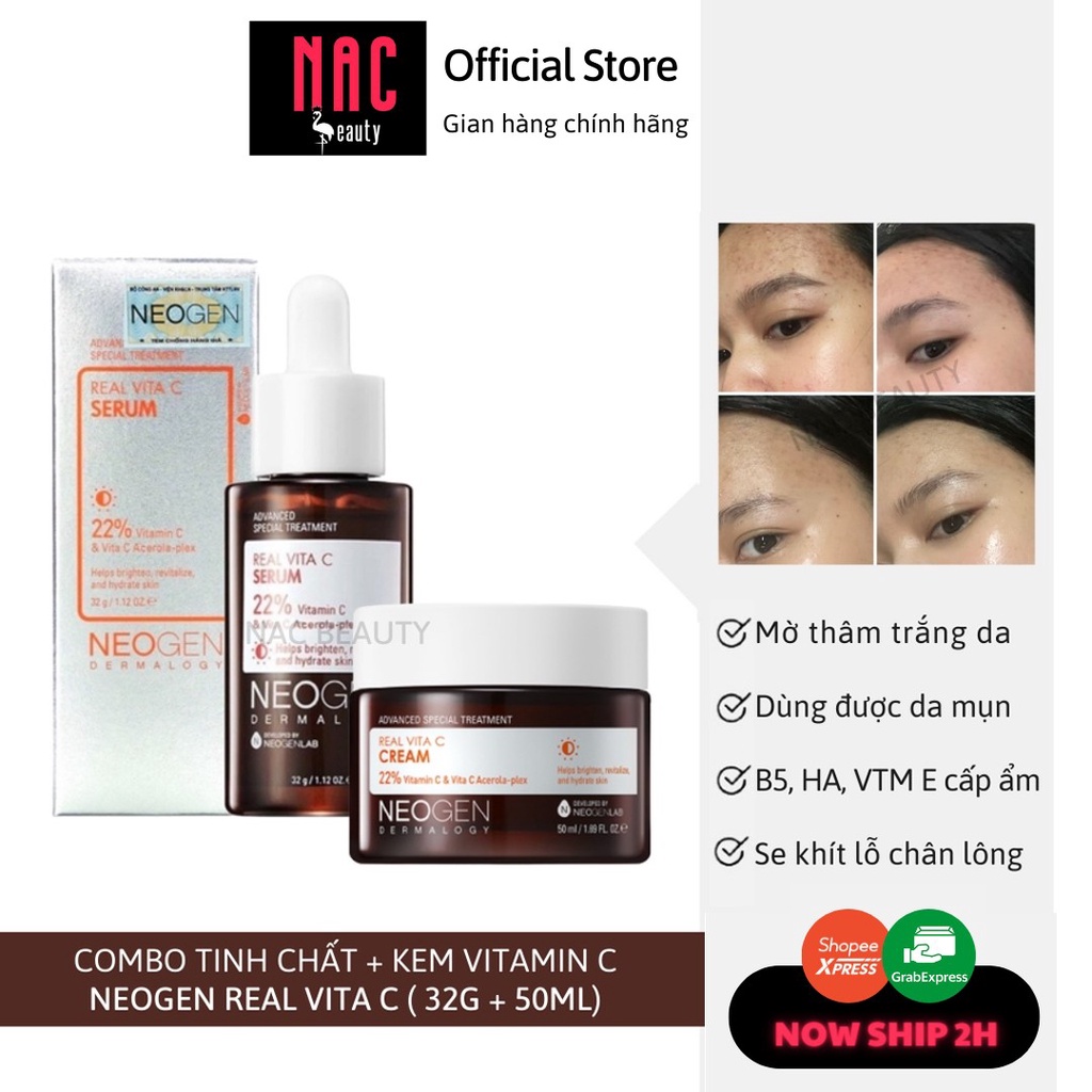 Tinh Chất và Kem Dưỡng Vitamin C Giảm Thâm Dưỡng Sáng Da Neogen Real Vita C (Serum 32g + Cream ...