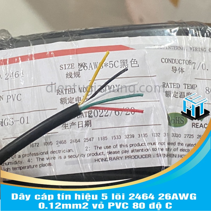[1 Mét] Dây cáp tín hiệu 5 lõi 2464 26AWG 0.12mm2 vỏ PVC 80 độ C ...