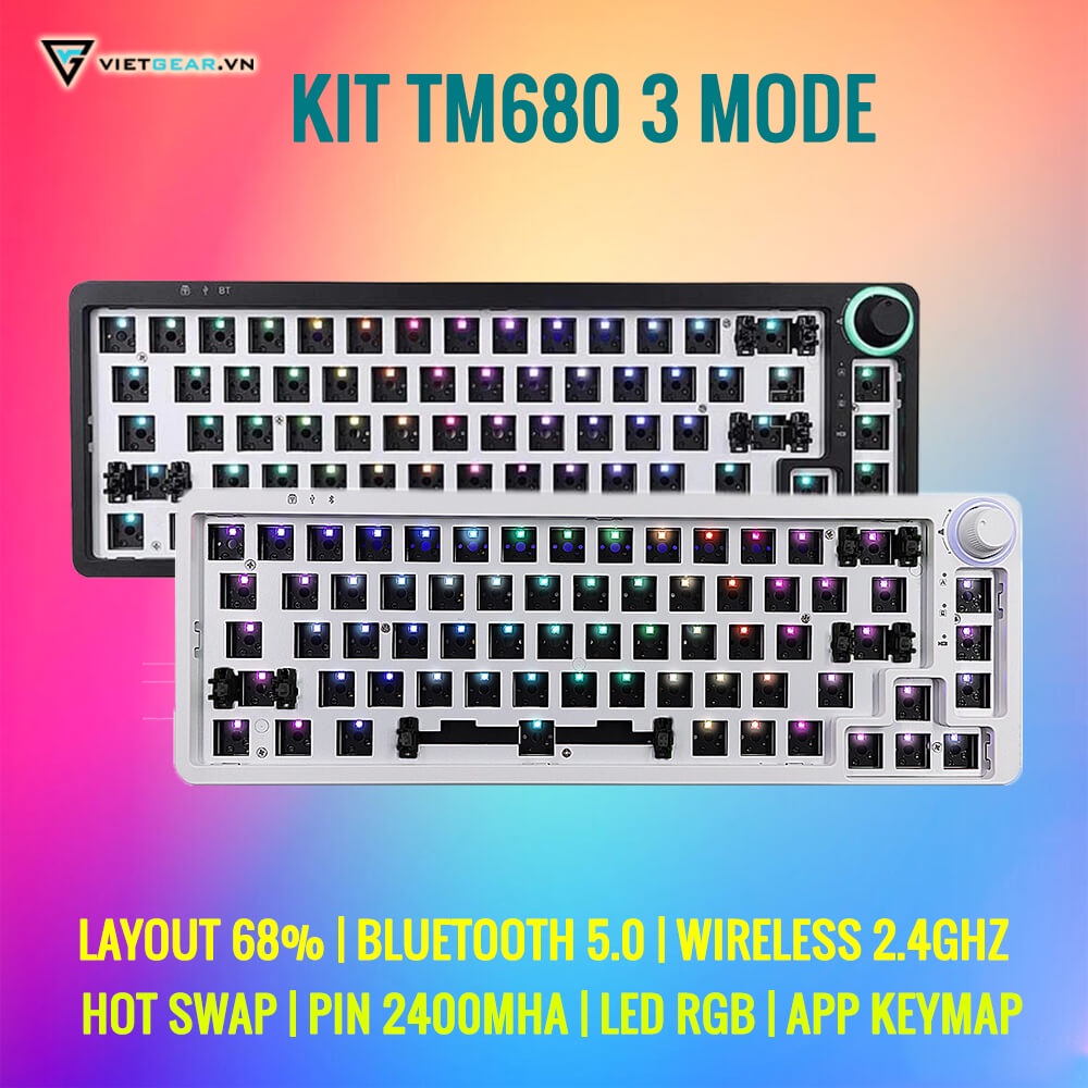 TM680 Kit phím cơ 3 mode led RGB hotswap có núm | Shopee Việt Nam