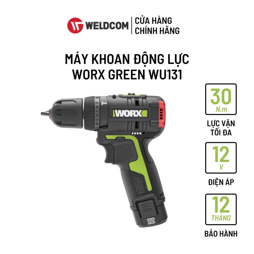 Máy khoan bê tông pin cầm tay Worx Green WU131 may khoan pin Li-ion 12V không chổi than máy vặn ...