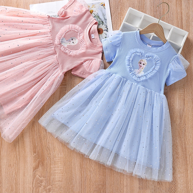Váy bé gái Elsa, đầm công chúa disney lưới thun cotton thoáng mát cho ...