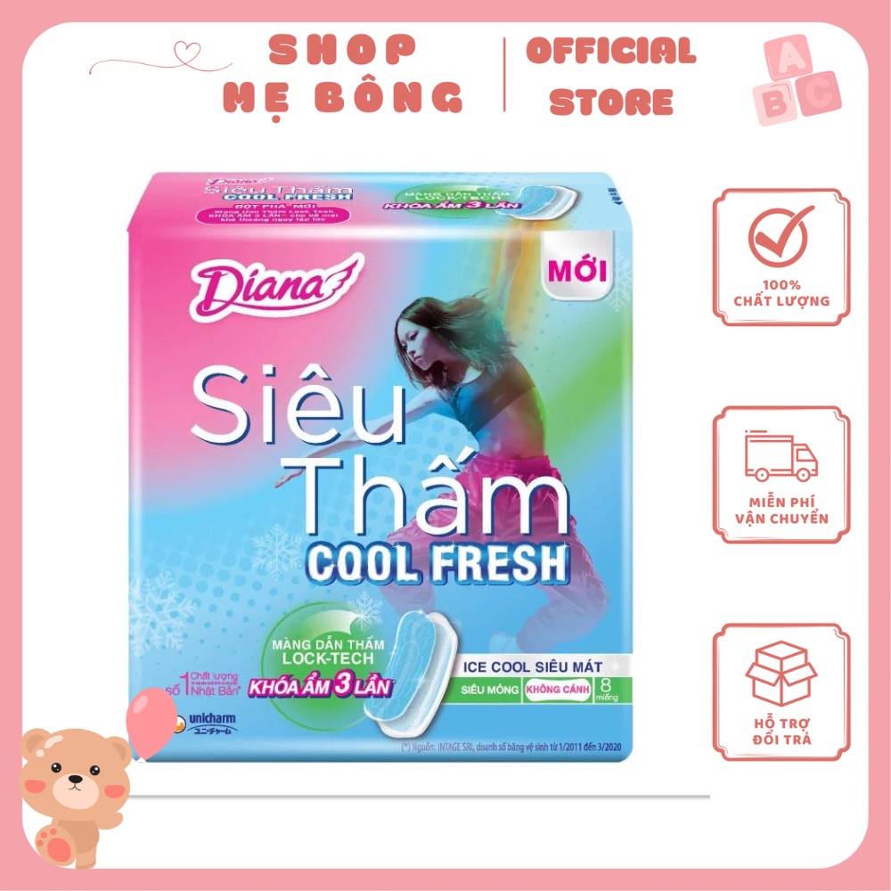 Băng vệ sinh Diana Cool Fresh siêu thấm siêu mỏng không cánh 8 miếng/bịch | Shopee Việt Nam