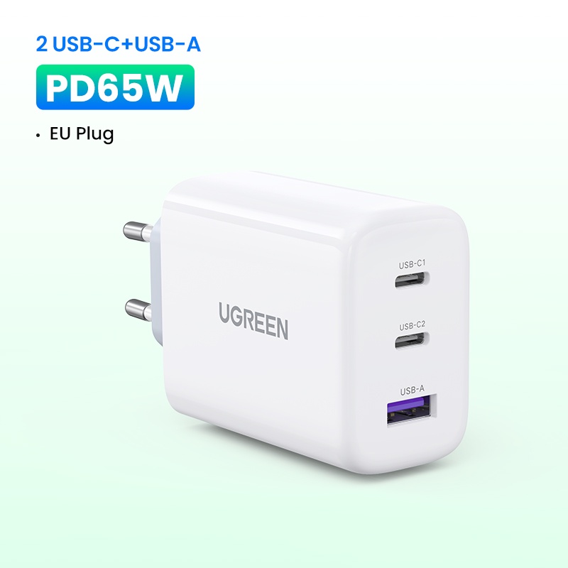 Củ sạc UGREEN 65W 2C1A 4.0 3.0 Type C PD USB nhỏ gọn thích hợp cho iPhone 15 14 13 12 Xiaomi ...