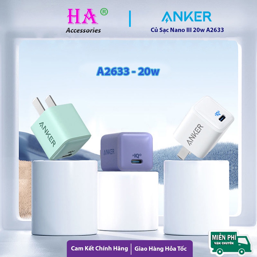 Củ Sạc Anker PowerPort III Nano A2633 20W Công nghệ iQ3 Sạc Nhanh PD QC ...