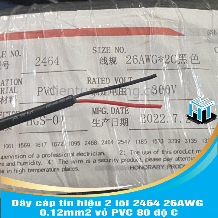 [5 Mét ]Dây cáp tín hiệu 2 lõi 2464 26AWG 0.12mm2 vỏ PVC 80 độ C ...