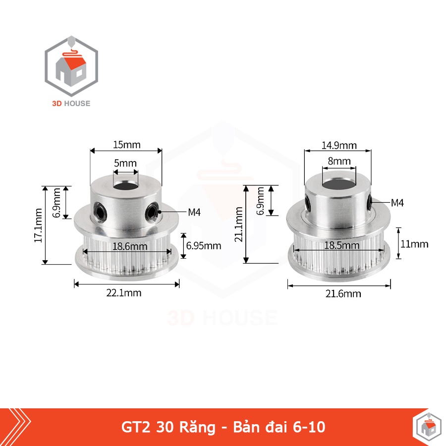 Puly GT2 30 Răng Bản Đai 6-10mm Trục 5/6/6.35/8mm cho Máy In 3D ...