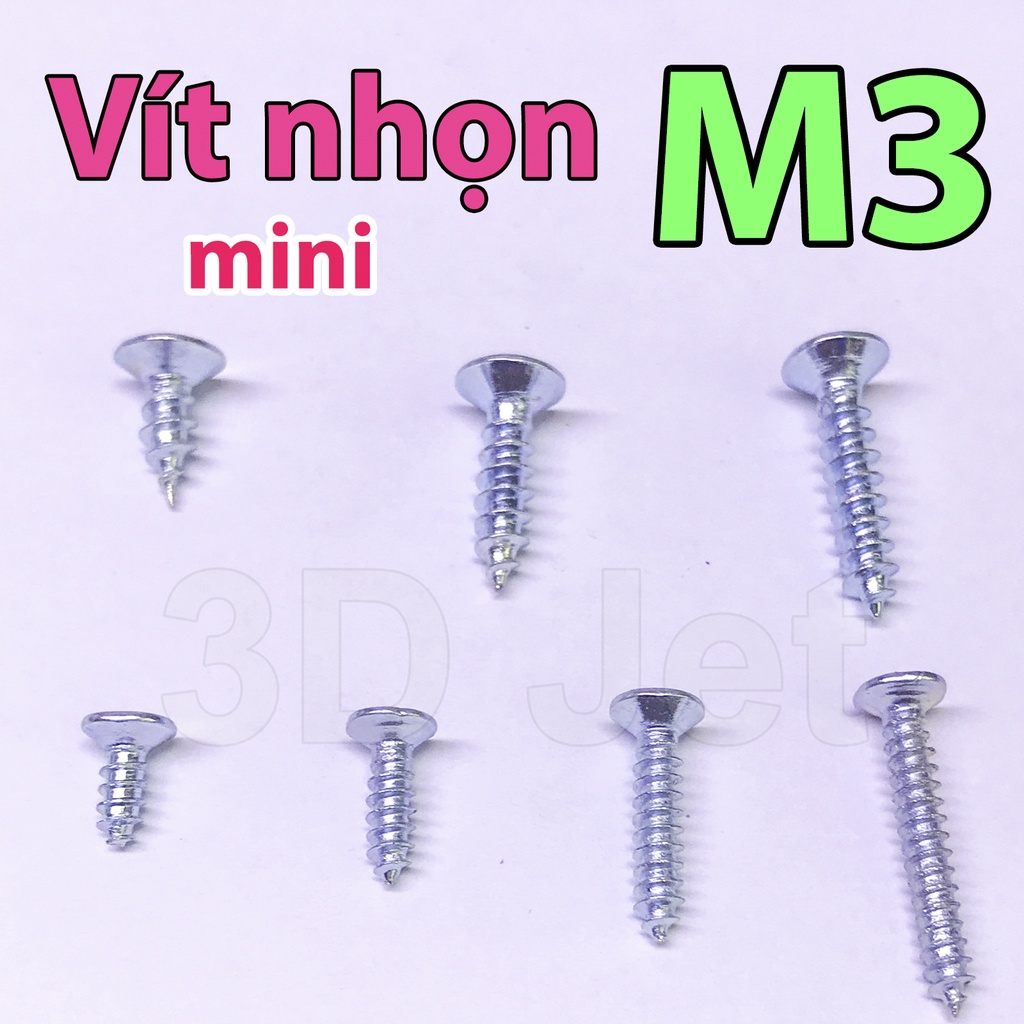 100 vít xoắn M3, vít nhọn, vít mini , ốc mini , vít gỗ, ốc 4 cạnh, ốc ...