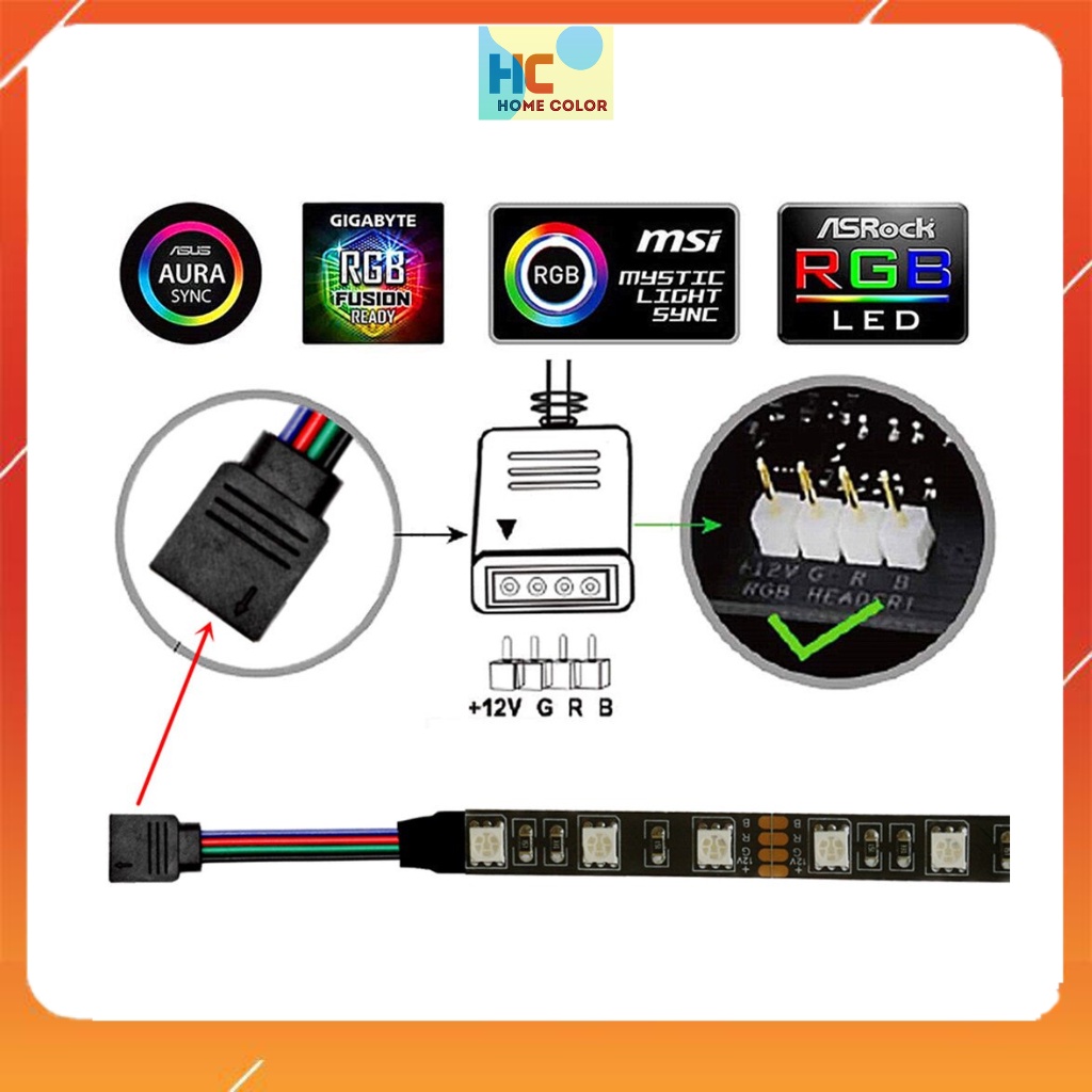 Dây led sync main 12V RGB Aura Sync, RGB Fusion, MSI Mystic Light ...