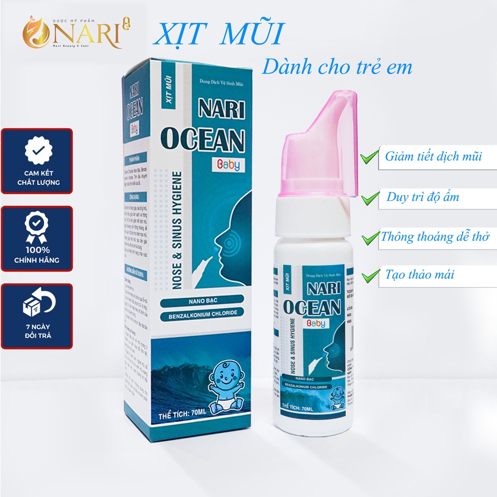 Xịt mũi Ocean Nari cho trẻ em với Nano Bạc và tinh dầu khuynh diệp giúp ...
