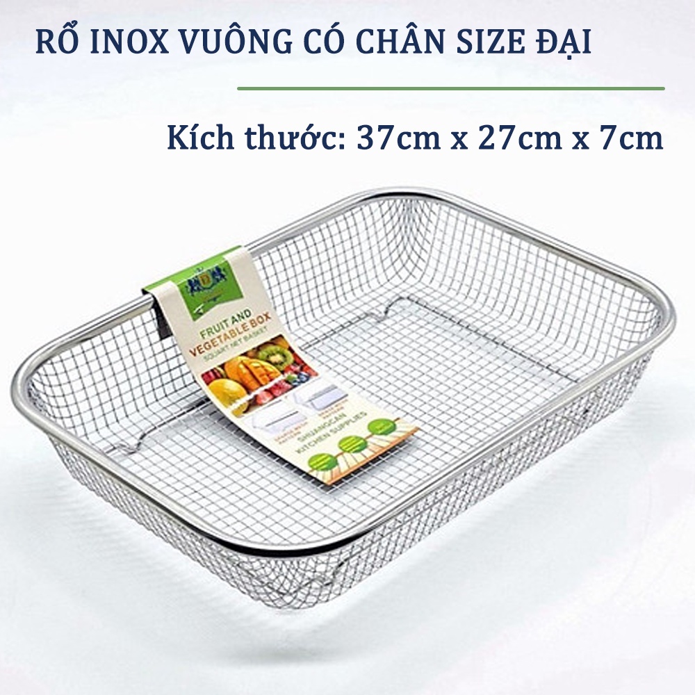 Rổ lưới inox vuông Size Đại (kích thước 34cm x 27cm x 7cm) đựng thức ăn ...