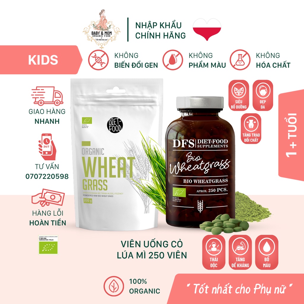 Viên uống bột Cỏ lúa mì hữu cơ (250 viên) Diet Food 125g | Shopee Việt Nam
