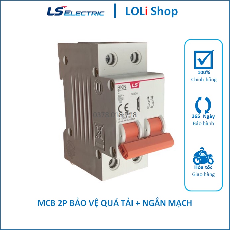 MCB 2P CB ĐÔI tép cầu dao 1 pha 6A 10A 16A 20A 25A 32A 40A 50A 63 6kA LS BKJ63N Áp tô mát tép át ...