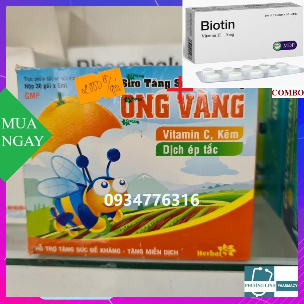 Combo Biotin 5mg+ SIRO TĂNG SỨC ĐỀ KHÁNG ONG VÀNG Hộp 30 gói | Shopee ...