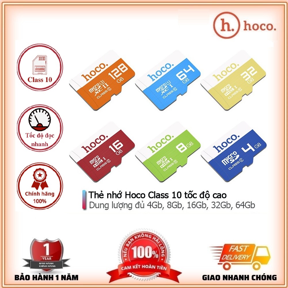 Thẻ nhớ Micro SD chính hãng Hoco 8-128Gb Class 10 truyền dữ liệu tốc độ cao, tương thích rộng ...