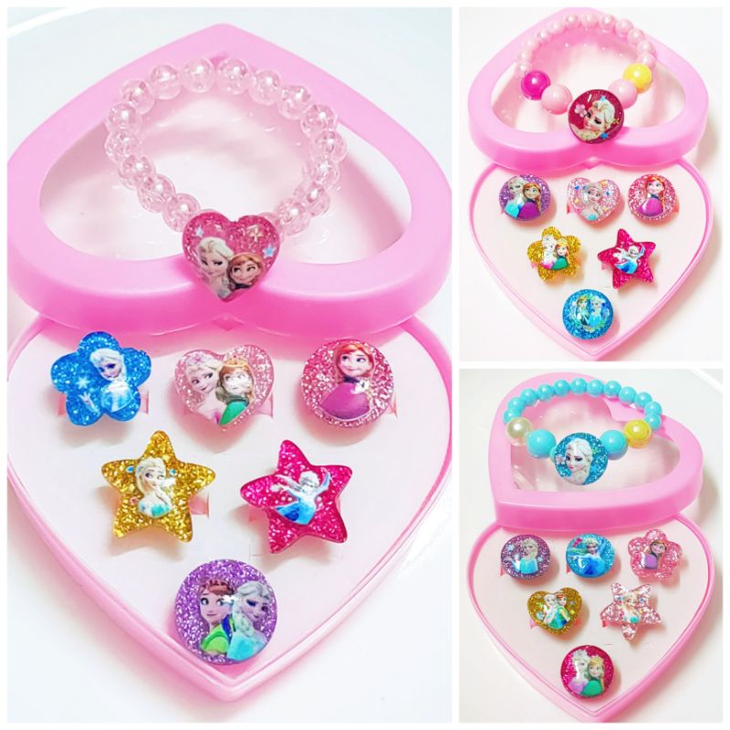 Hộp nhẫn Elsa và vòng tay Elsa Frozen cho bé gái nhựa acrylic siêu bóng ...