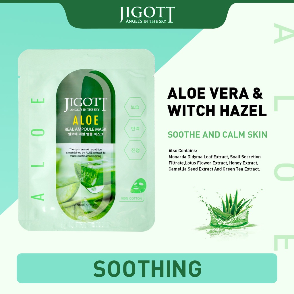 Mặt Nạ Tinh Chất Lô Hội Thiên Nhiên Cấp Ẩm Và Dưỡng Da Trắng Mịn JIGOTT Real Ampoule Sheet Mask ...