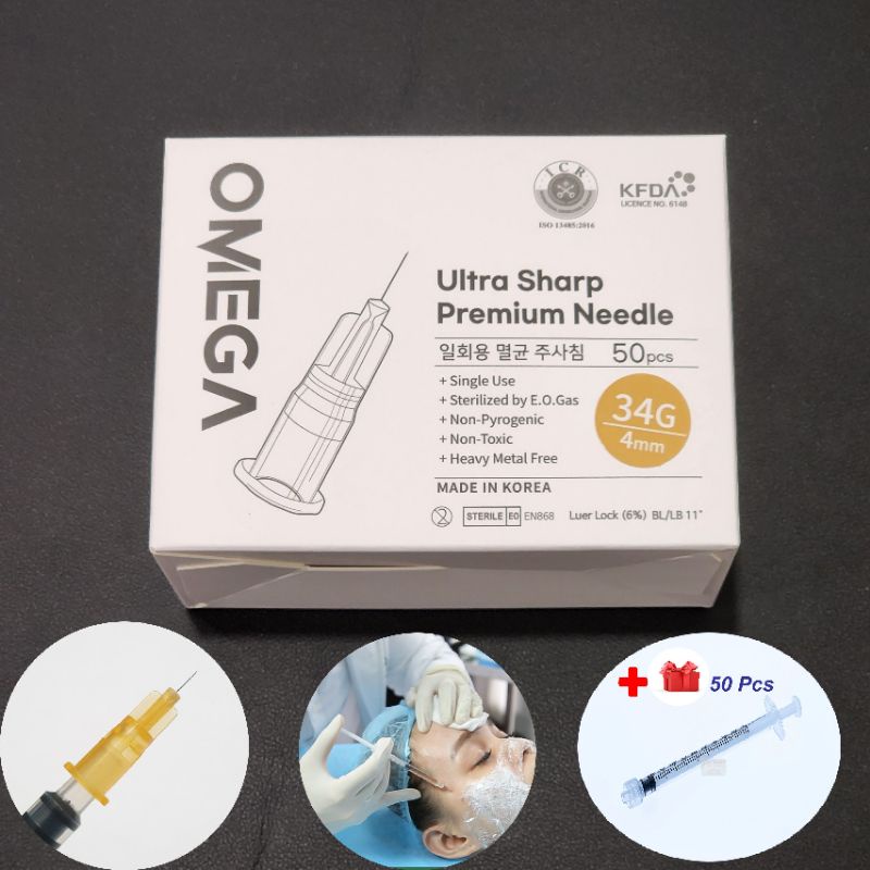 Hộp 50 đầu kim meso 34G 4mm cao cấp OMEGA Ultra Sharp Premium Needle Hàn Quốc nanoneedle tiêm ...