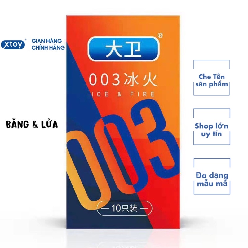 Bao cao su DAVID 0.03mm ICE & FIRE băng lửa, siêu mỏng, hộp 10 bcs ...