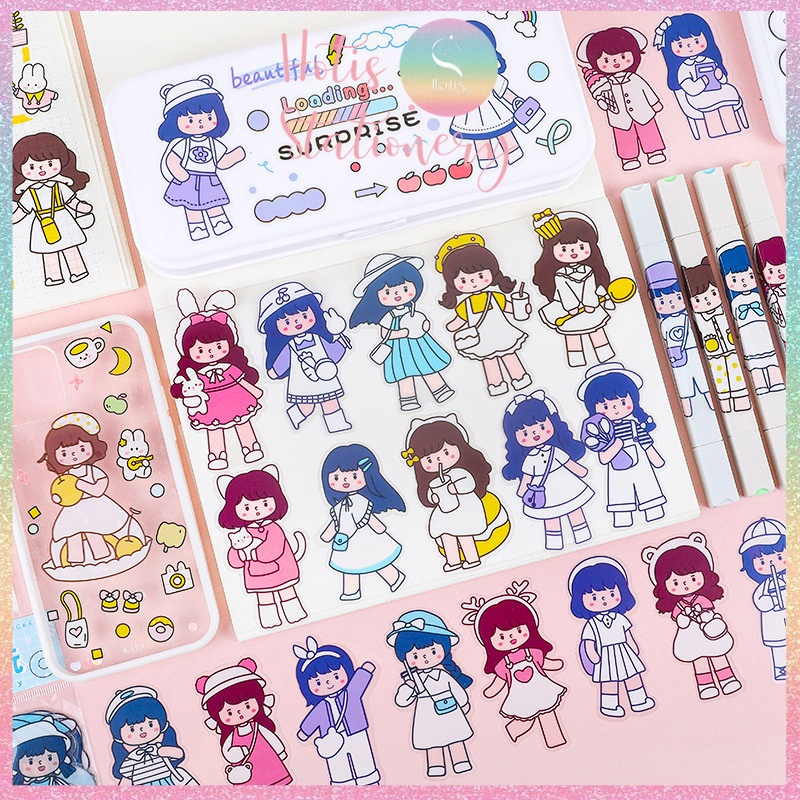 [HOTIS] Gói 20 Sticker cô gái cute PVC trong suốt trang trí sổ | Shopee ...