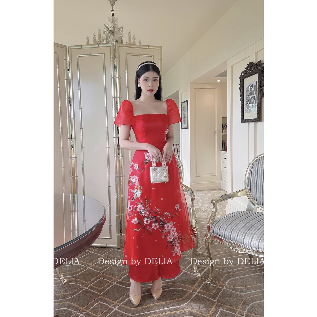 Áo Dài Cách Tân Thiết Kế Cao Cấp Delia Ngọc Mai Đỏ Tơ Organza Đính Kết ...