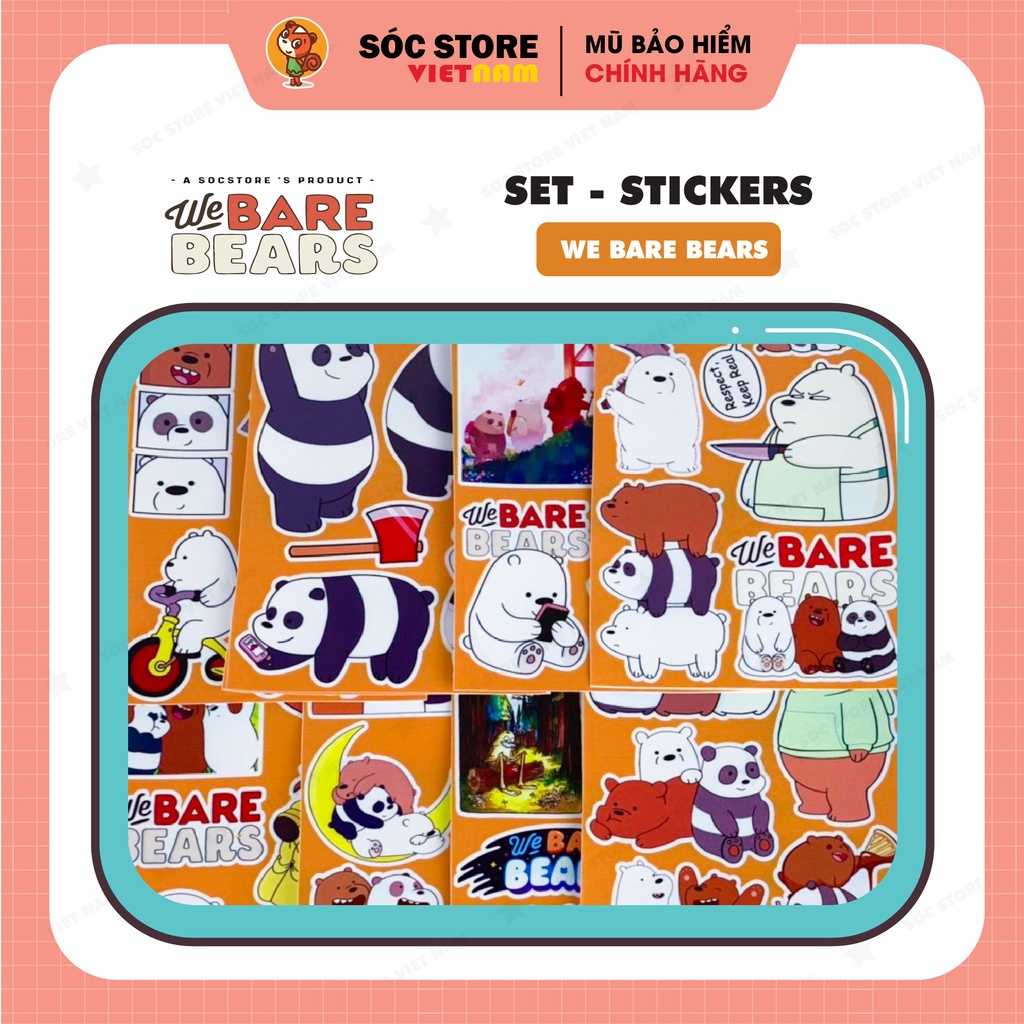Sticker WE BARE BEAR Sóc Store chống nước custom, dán trang trí mũ bảo ...