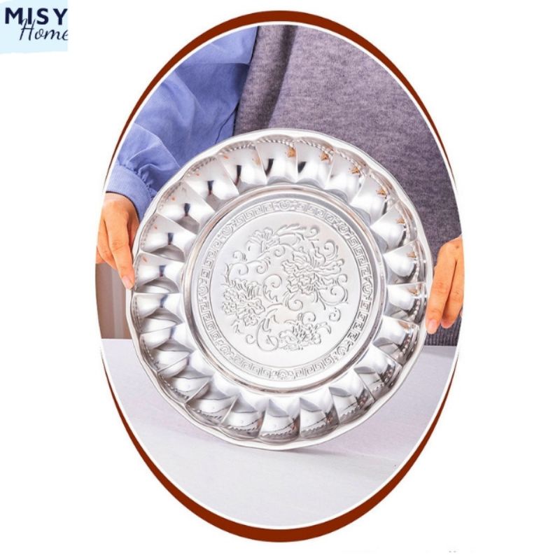 Khay đĩa inox hình hoa tròn 30 35 40cm bày hoa quả bánh kẹo, đồ ăn lẩu, thắp hương thờ cúng Misy ...
