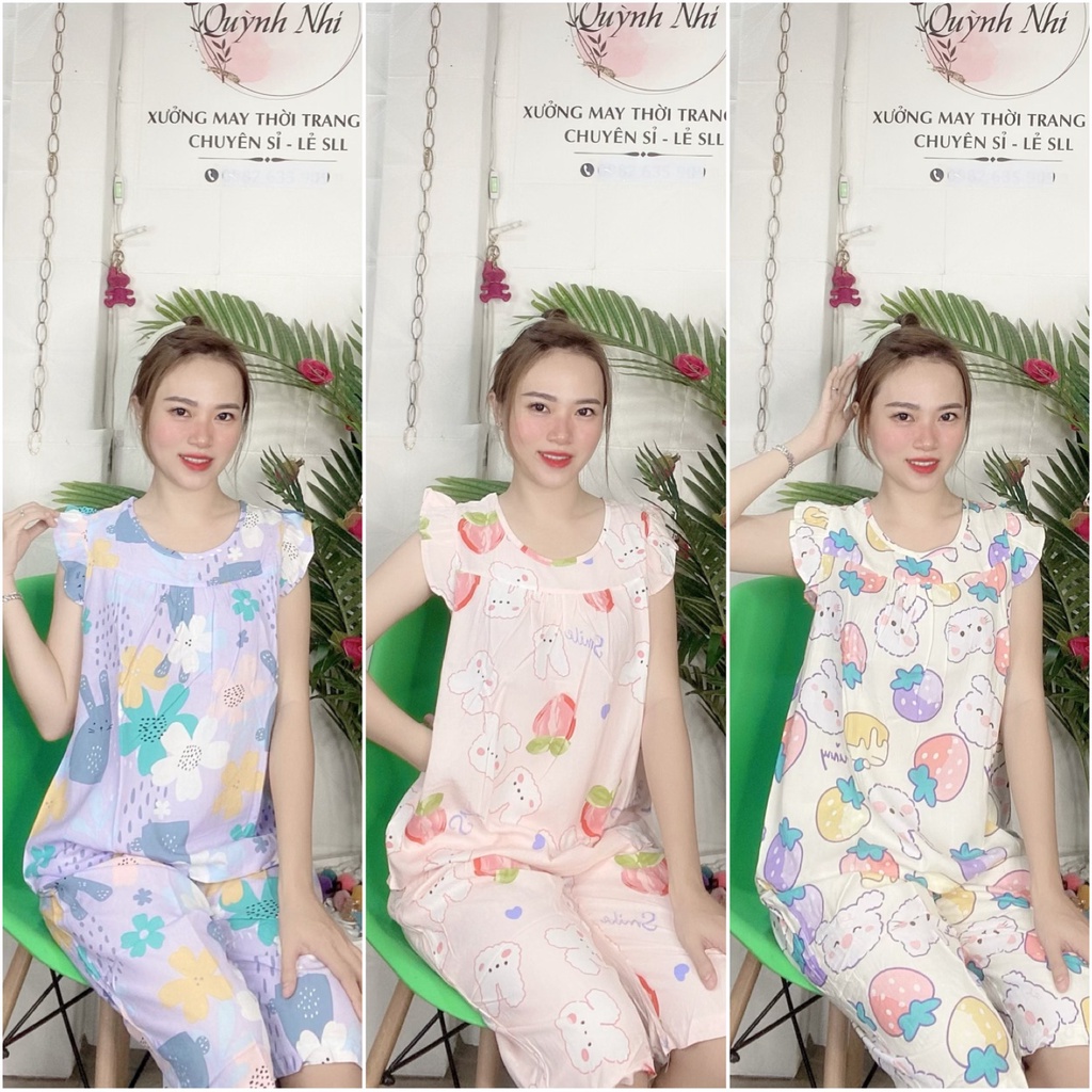 TL183_Bộ lanh (tole) mặc nhà nữ VNXK, quần lửng áo tay cánh tiên_ẢNH ...